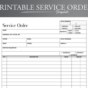 Printable Service Order Form: Business Template (8.5x11 Inch PDF) - Etsy