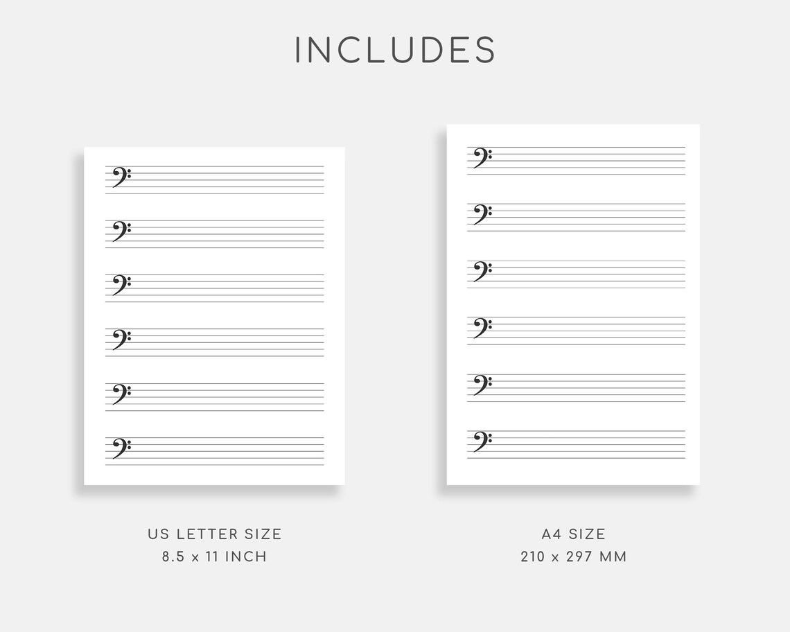 Kids Printable Bass Clef Sheet Music for Letter/a4. Blank | Etsy