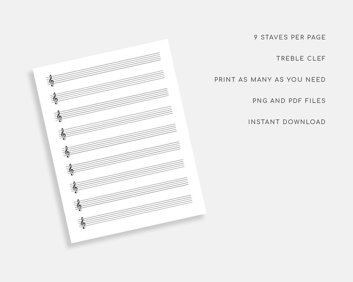 Printable Treble Clef Sheet Music for Letter/a4. Blank Music - Etsy