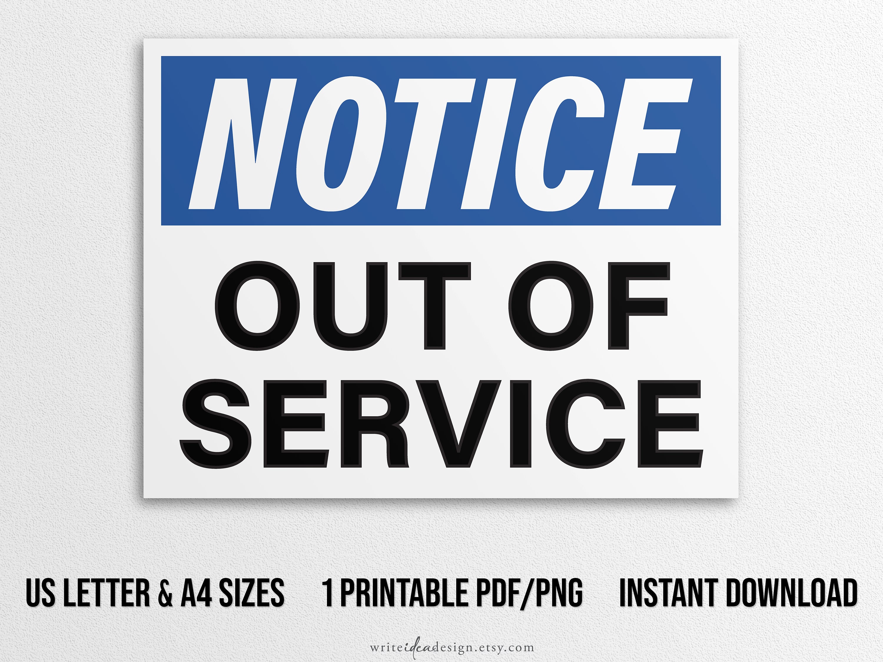 Printable Out of Service Sign: US Letter & A4 (PNG/PDF) - Etsy