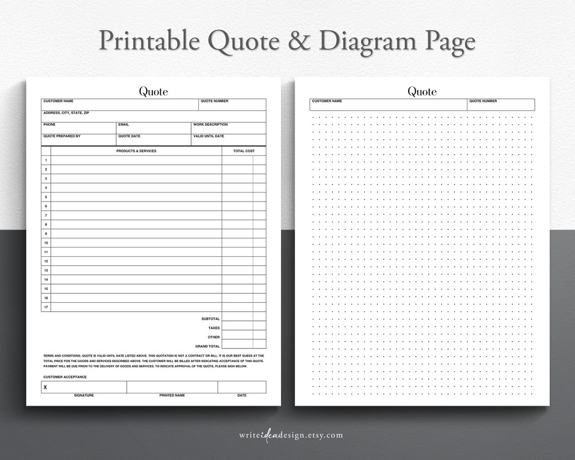Printable Quote Template. Quote Form. Job Proposal Template. - Etsy