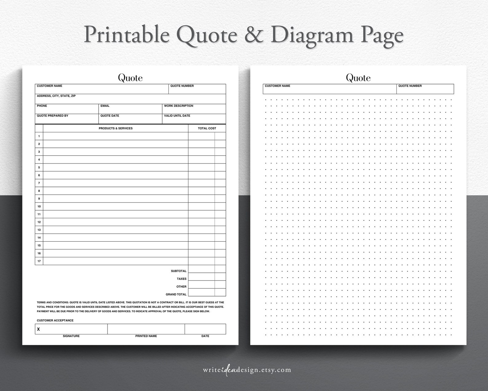 Printable Quote Template. Quote Form. Job Proposal Template. - Etsy