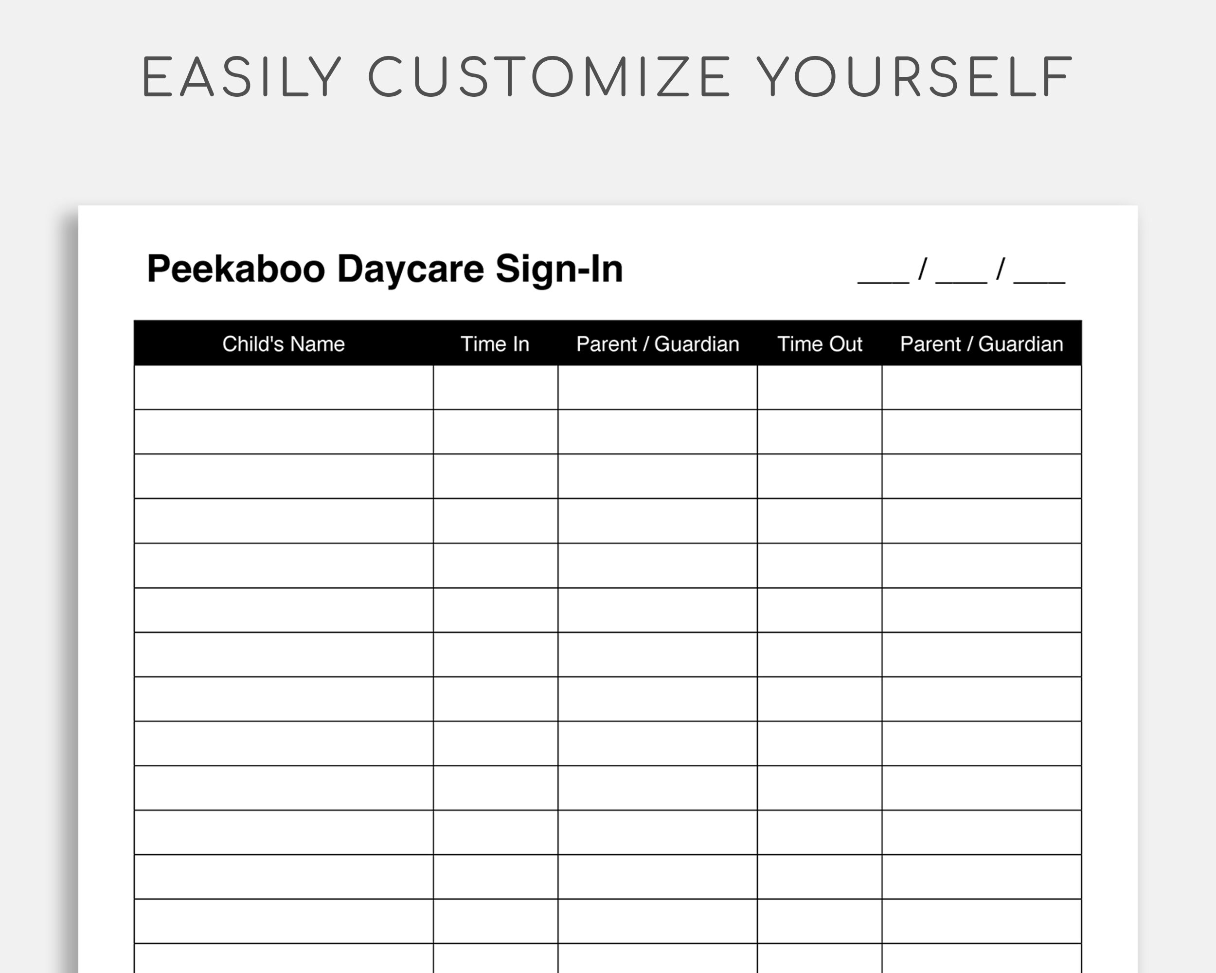 Editable Childcare Sign in Sheet. Daycare Sign In. Nursery | Etsy Canada