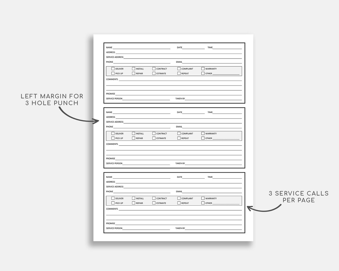 Service Call Log. Printable Service Tracker. Maintenance Call - Etsy