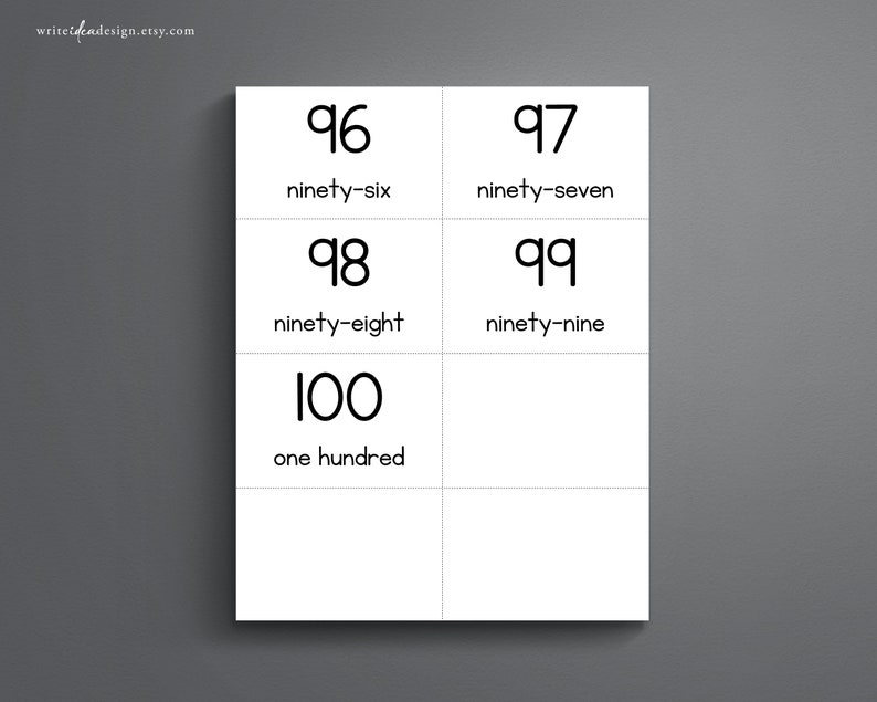 Number Words 0-100 Printable Flash Cards. Math Flash Cards. - Etsy