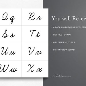 Cursive Alphabet Printable Flash Cards. Learn Cursive. Cursive Letters ...