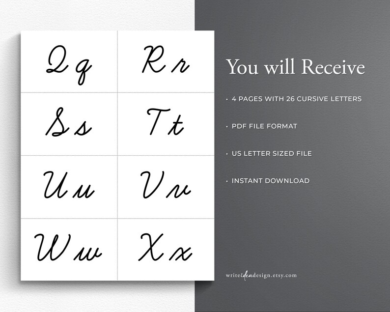 Cursive Alphabet Printable Flash Cards. Learn Cursive. Cursive Letters ...