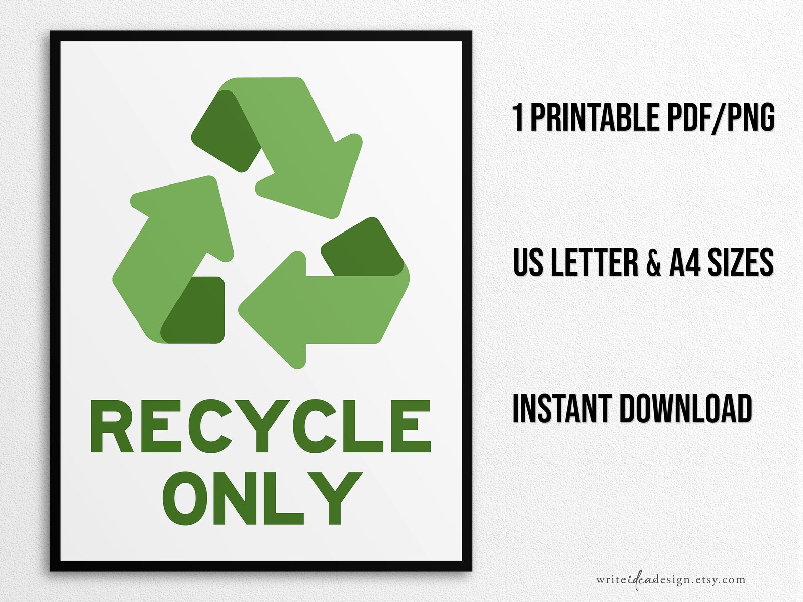 Printable Recycle Only Signs in US Letter and A4 Sizes, Instant ...