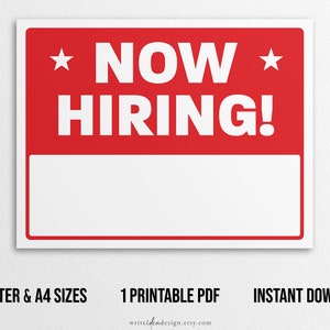 Printable Now Hiring Sign, US Letter and A4 Sizes, PDF Download - Etsy