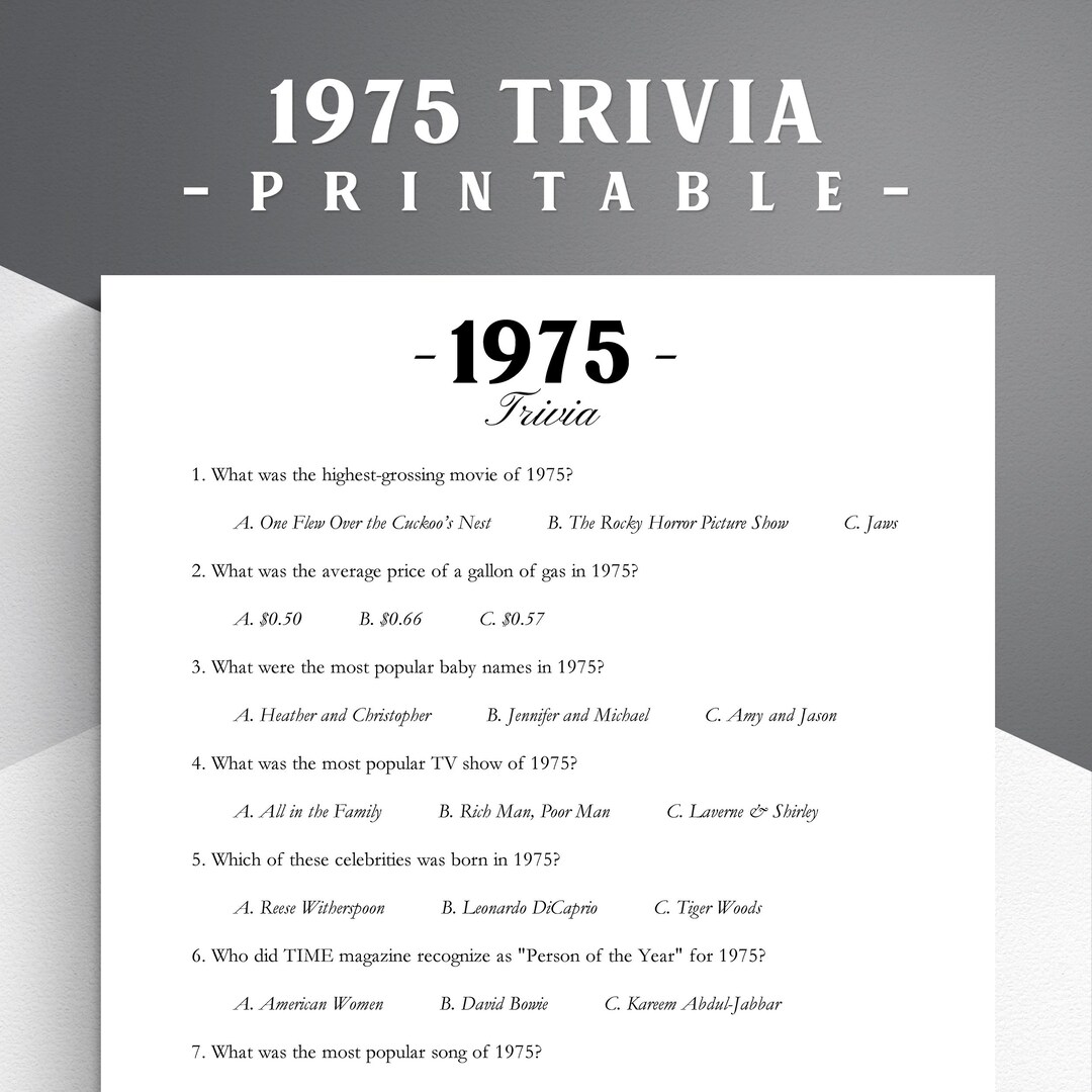 1975 Trivia Game: Retro 70s Party Quiz (printable PDF) - Etsy