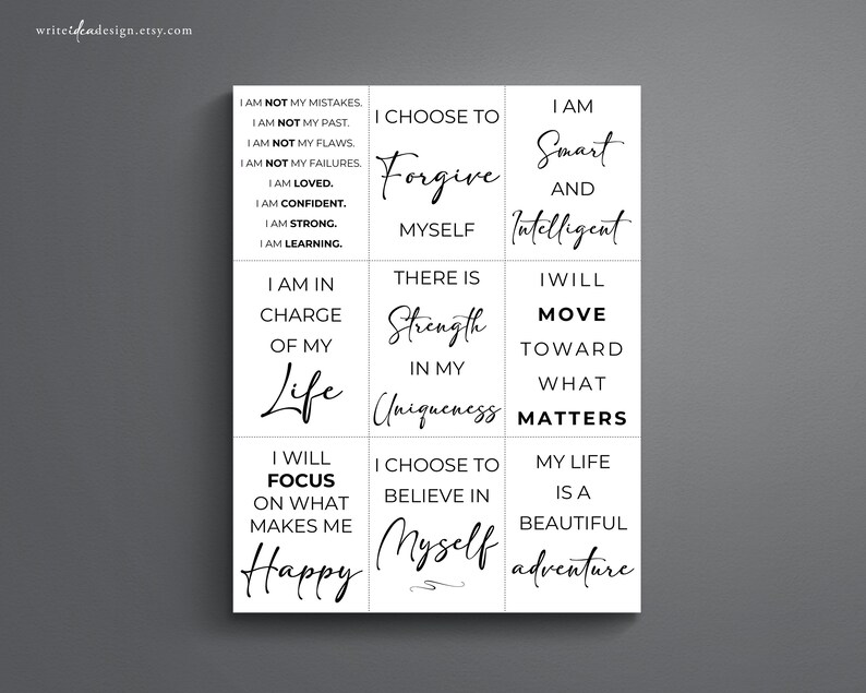 45 Affirmation Notes. Printable Self Care Messages. Daily Affirmations ...