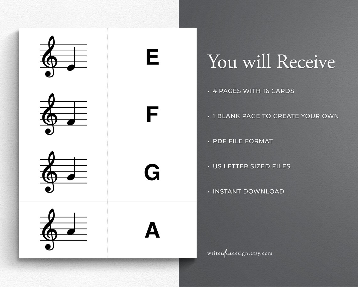 Printable Music Note Flash Cards. Treble Clef. Learning to - Etsy