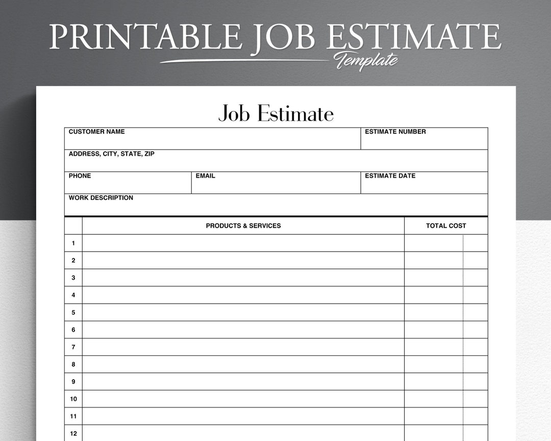 Printable Job Estimate Form, Business Proposal Template (PDF) - Etsy