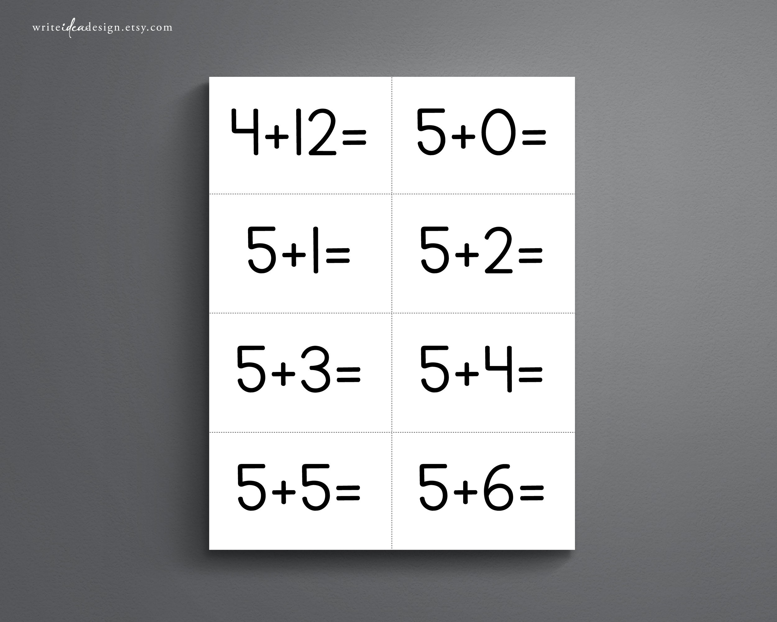 Printable Addition Flash Cards: Math Practice, Numbers 0-12 (PDF) - Etsy