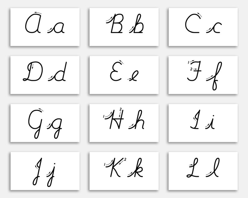 Cursive Alphabet Printable Flash Cards. Learn Cursive. Cursive | Etsy