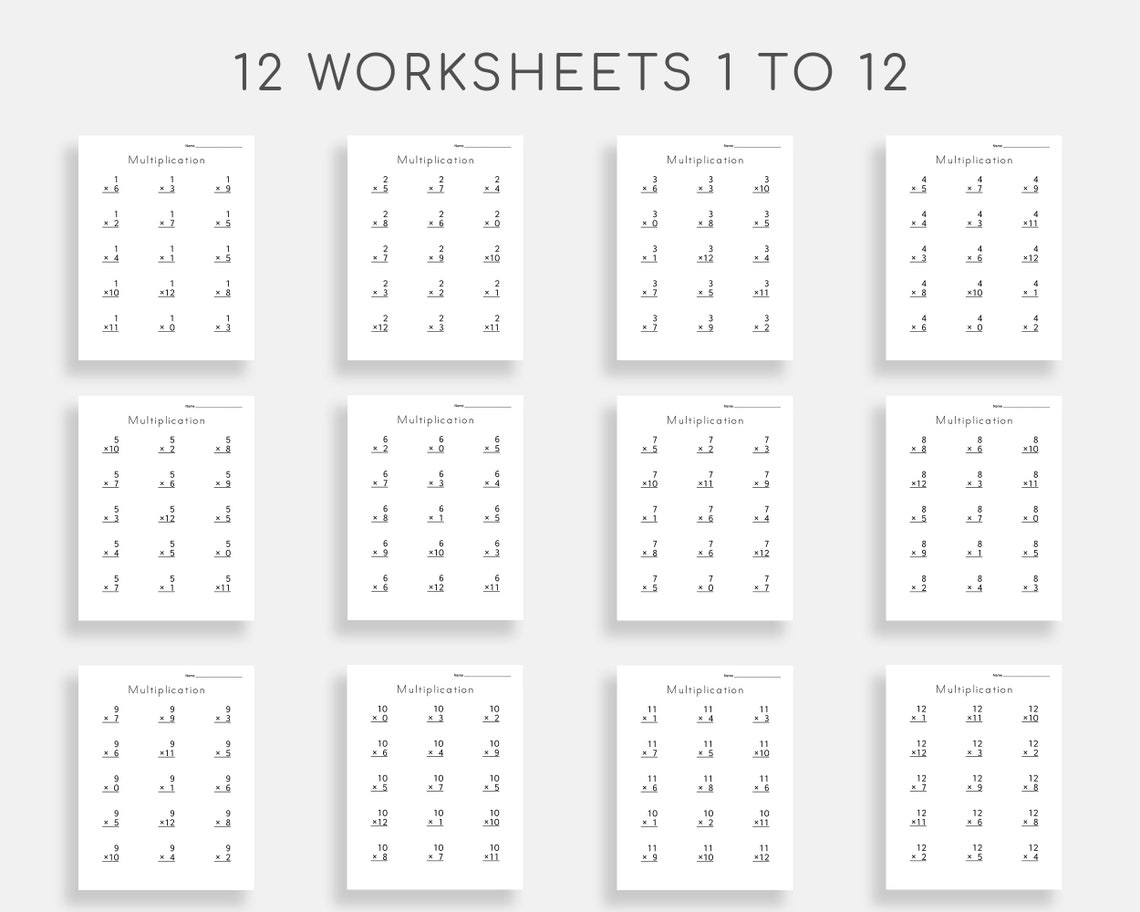 Multiplication Worksheets for 1-12. Math Worksheets. Preschool - Etsy