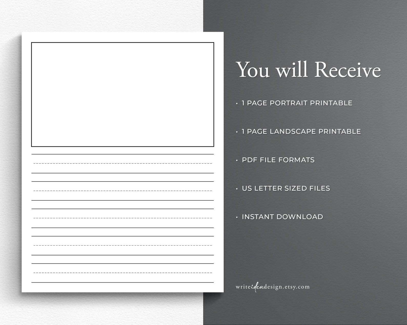 Handwriting Story Paper. Penmanship Paper. Writing Practice Paper ...