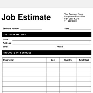 Job Estimate. Pdf/google Docs/microsoft Word. Contractor | Etsy