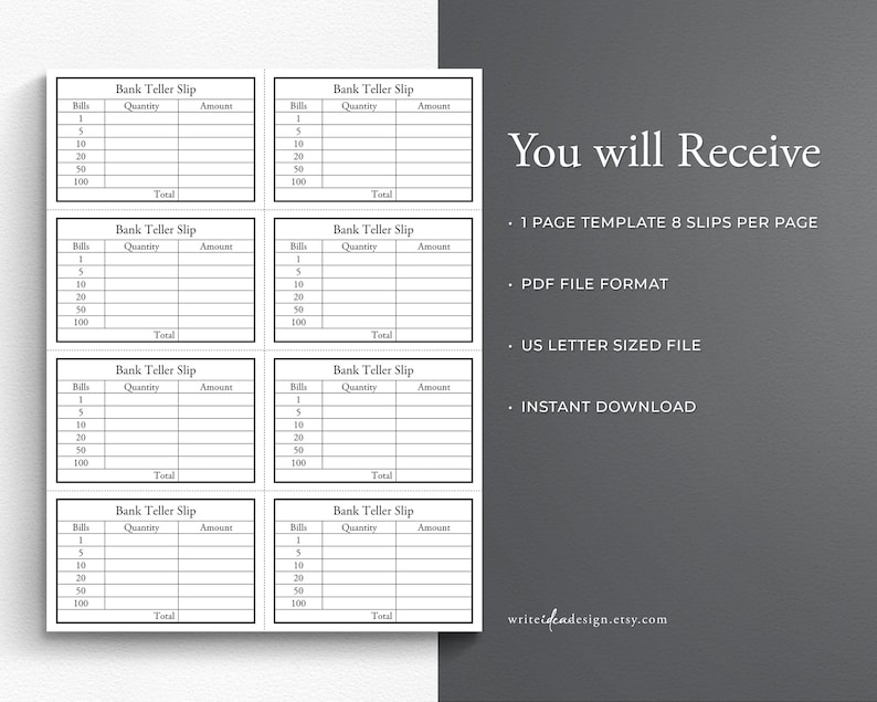 Bank Teller Slip Printable (PDF) - Etsy