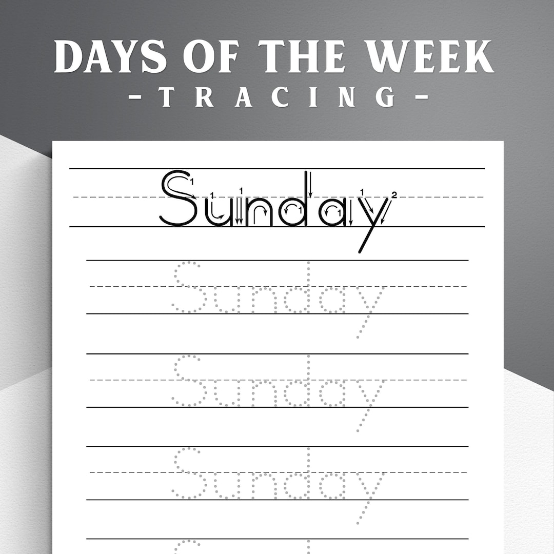 Printable Days of the Week Tracing Worksheets. Kids Handwriting ...