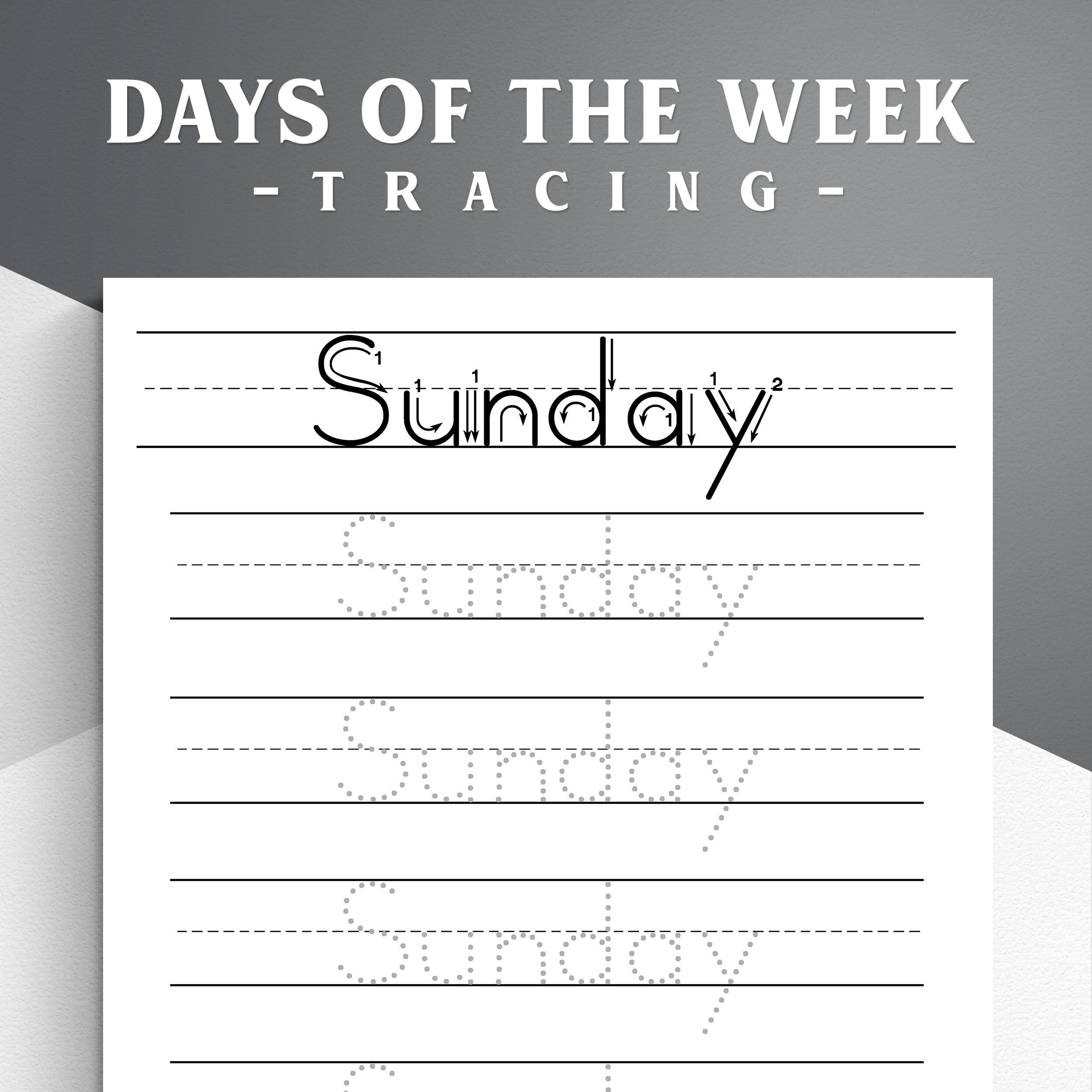 Printable Days of the Week Tracing Worksheets. Kids Handwriting ...