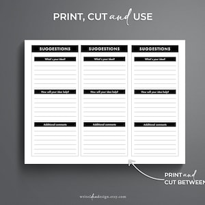 Printable Employee Suggestion Card Template (US Letter PDF) - Etsy