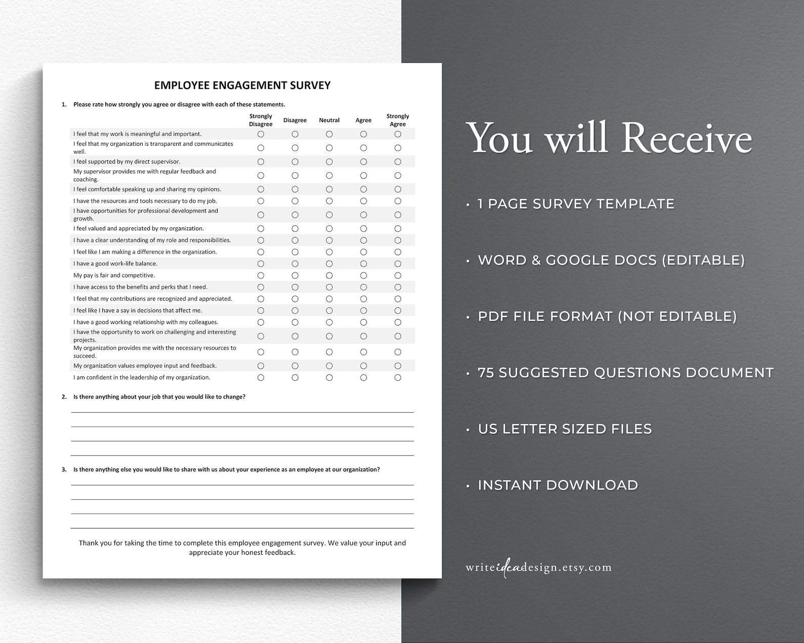 Employee Engagement Survey Template: HR Feedback (printable Pdf/word ...