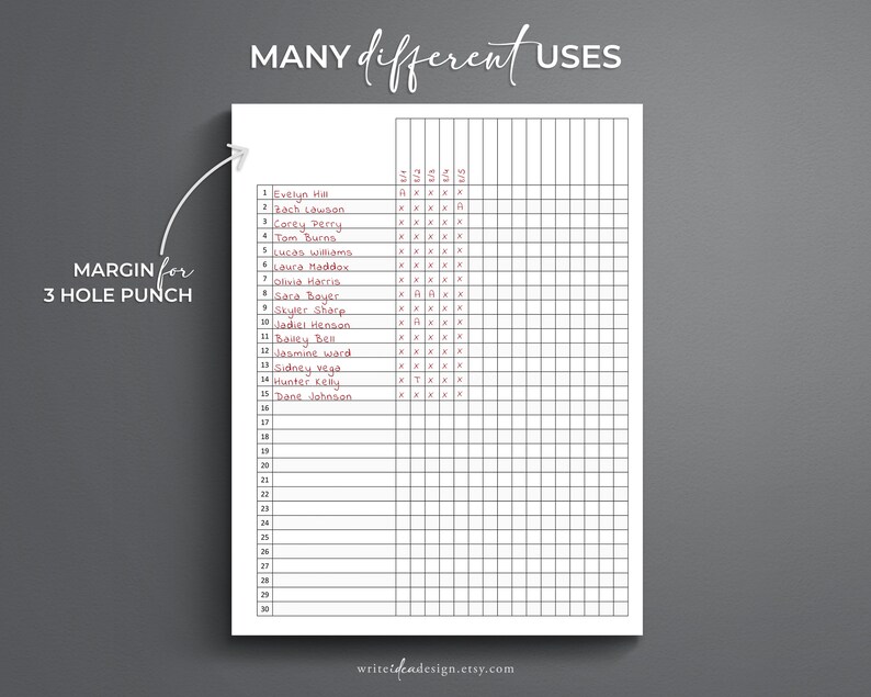 Printable Class Record and Checklist. Class Gradebook. Teacher - Etsy