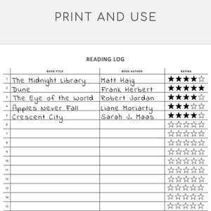 Printable Reading Log. Reading Tracker. Books I've Read. | Etsy