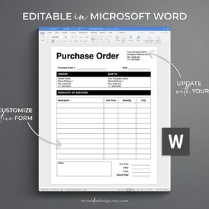Purchase Order Template. Pdf/google Docs/microsoft Word. Purchase Order ...