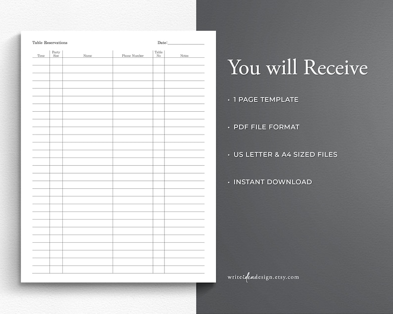 Printable Table Reservation List. Restaurant Table Reservation Form ...