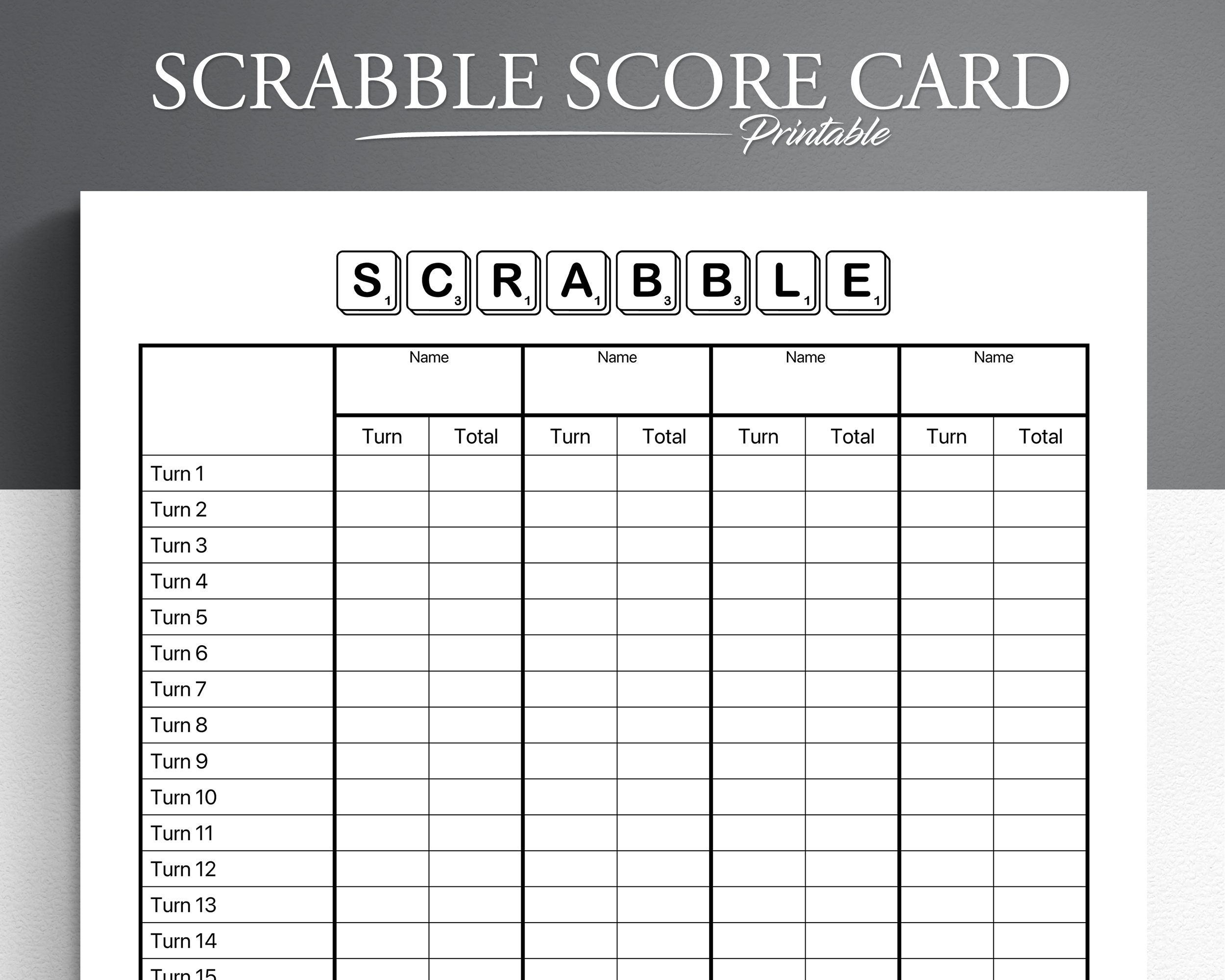 Scrabble Score Card. Printable Scrabble Score Sheet. Scrabble - Etsy