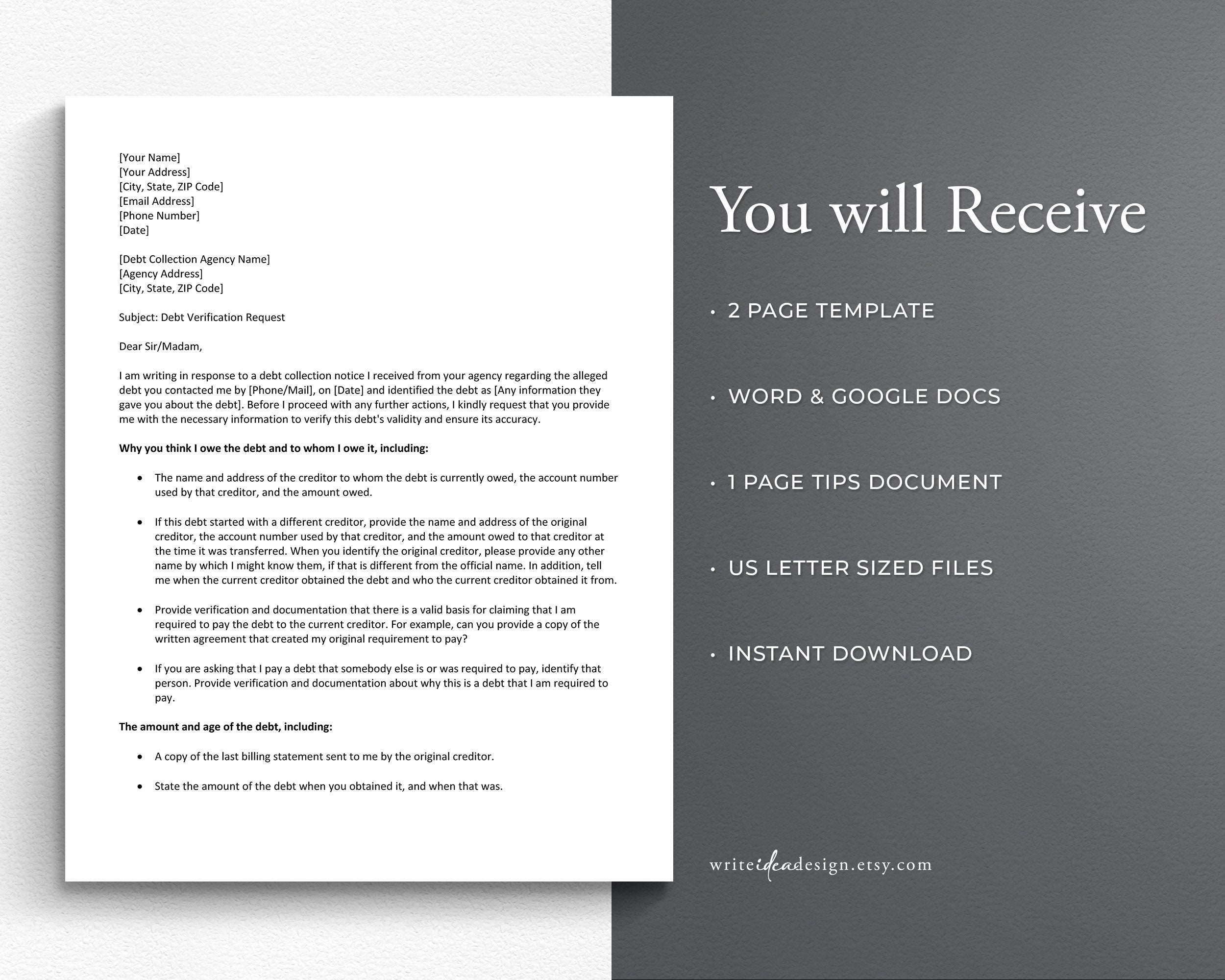 Debt Verification Letter Template. Google Docs/microsoft Word. - Etsy UK