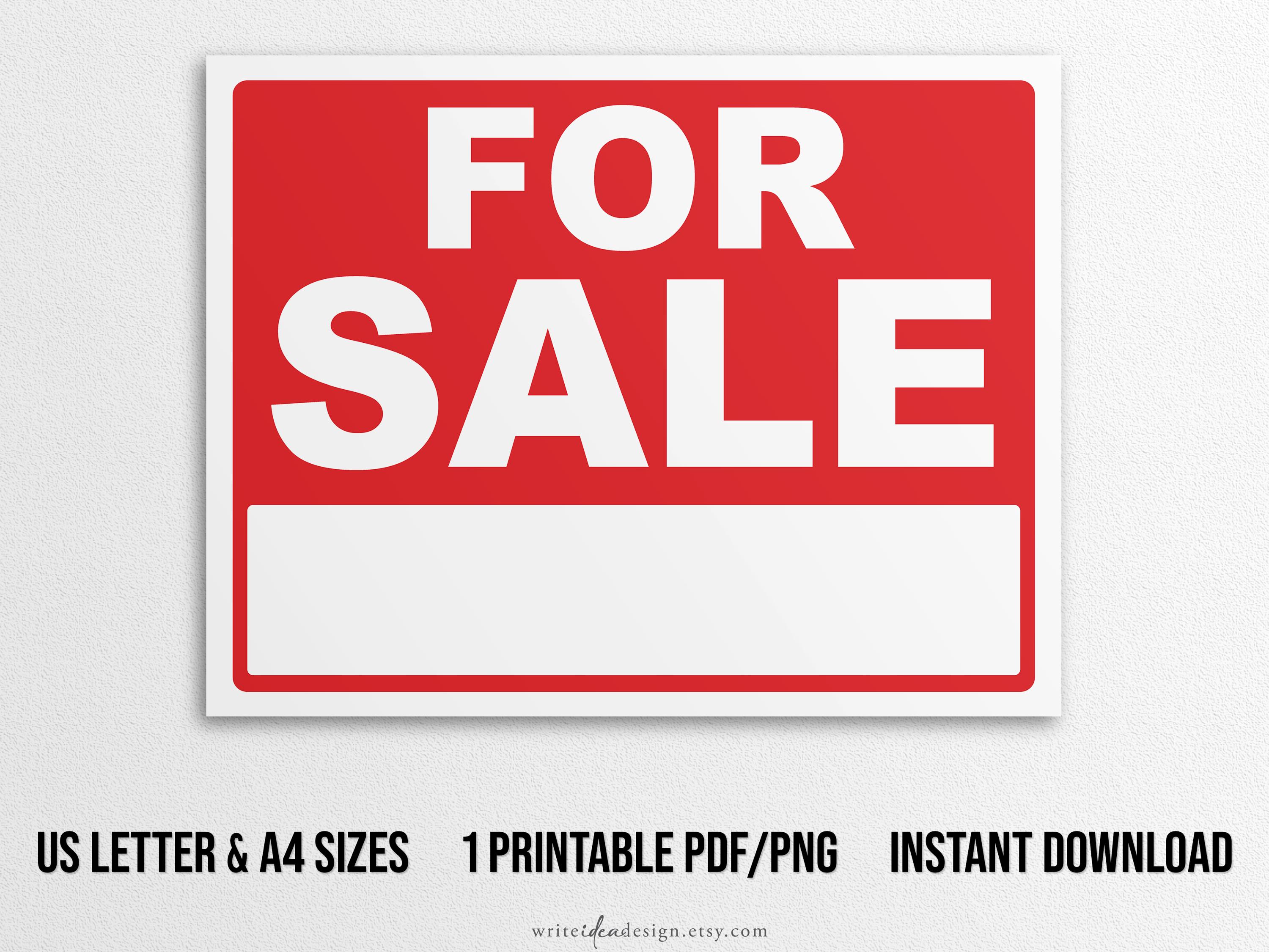 Printable for Sale Sign - US Letter and A4 Sizes, Instant Download PDF ...
