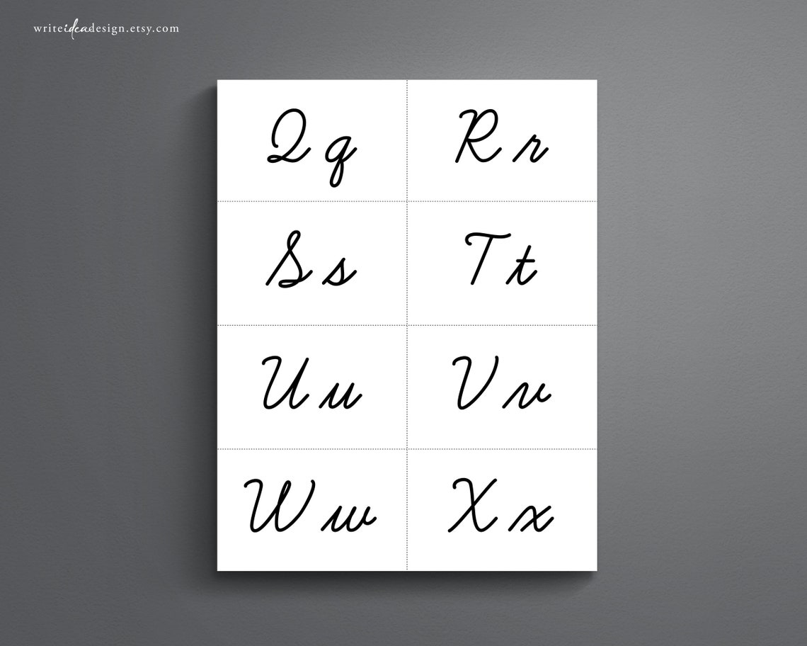 Cursive Alphabet Printable Flash Cards. Learn Cursive. Cursive Letters ...