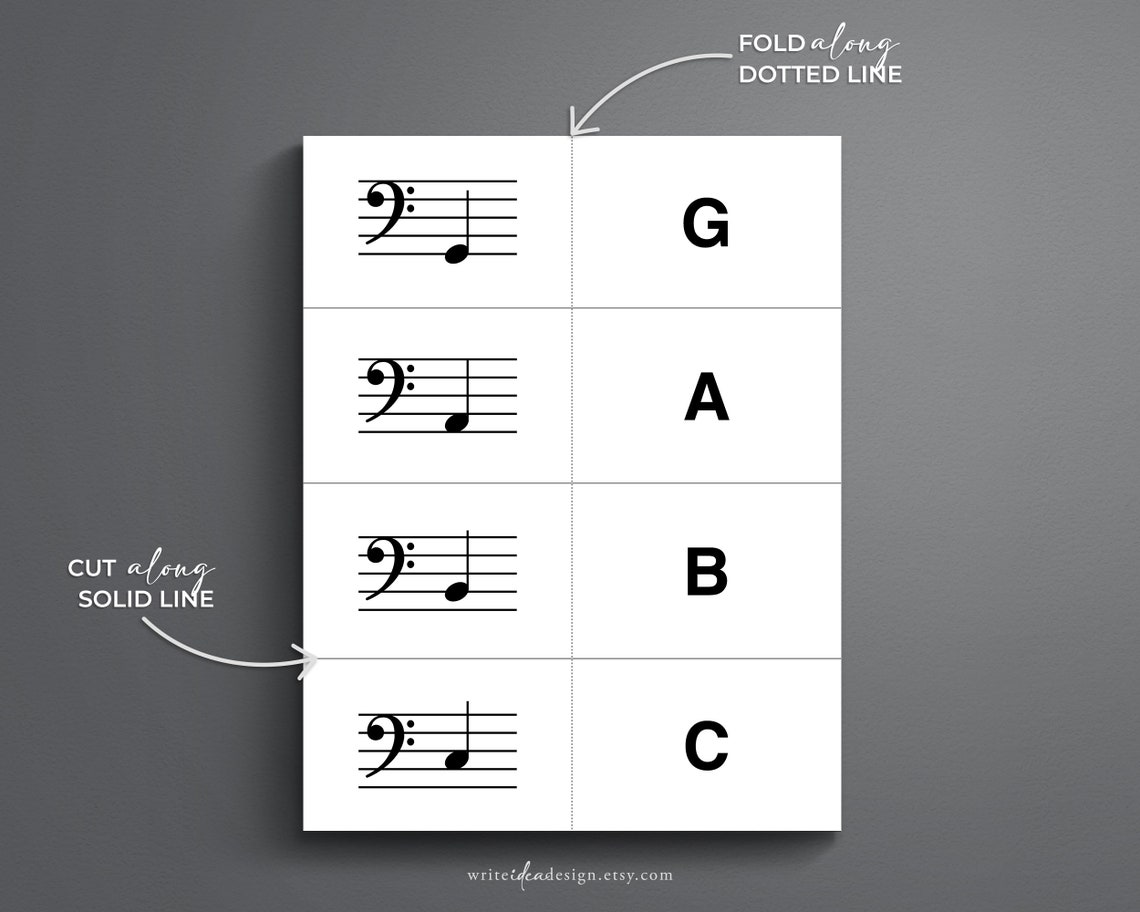 Printable Music Note Flash Cards. Bass Clef. Learning to Read - Etsy