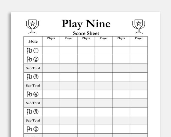 Play Nine Score Sheet. Play 9. Play Nine Score Pad. Play 9 - Etsy
