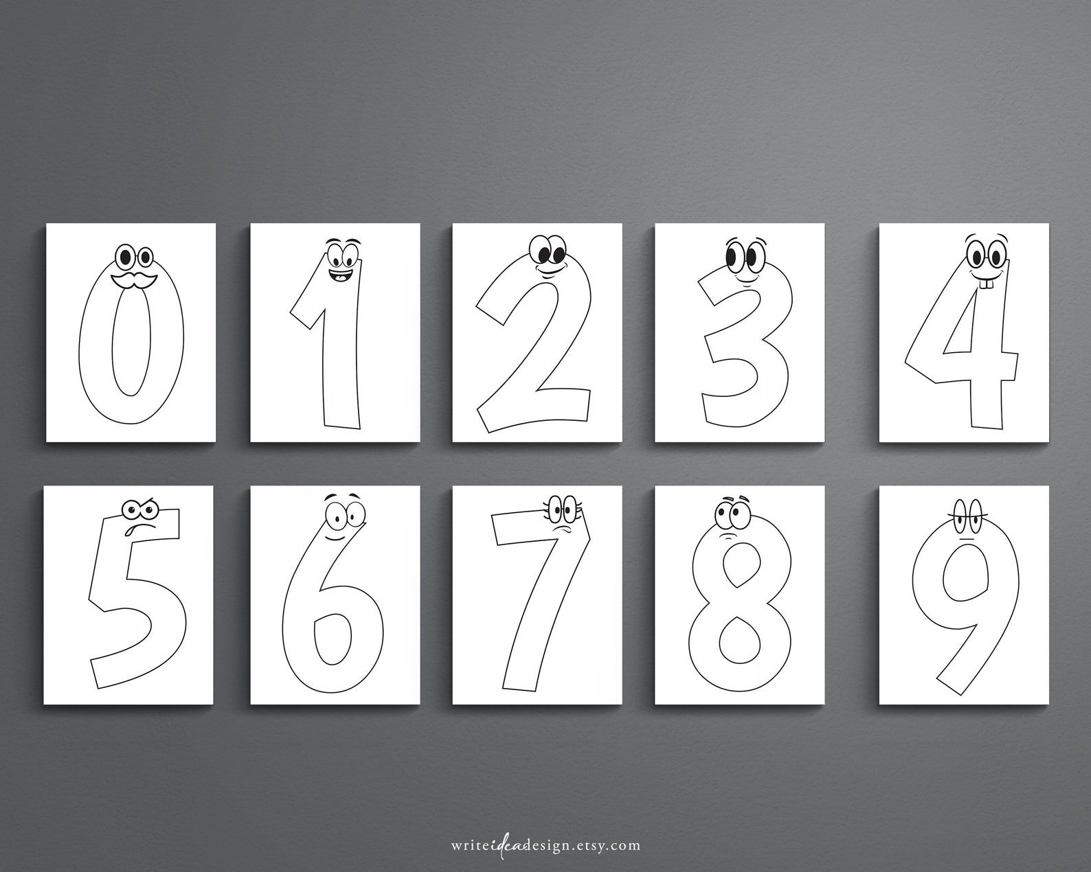 Printable Number Coloring Pages 0-9: Fun Faces, Kids Learning (PDF) - Etsy