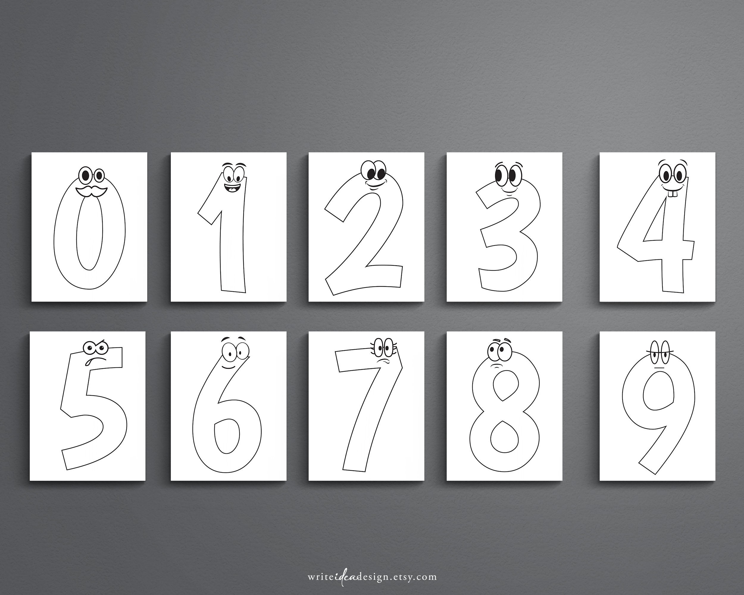 Printable Number Coloring Pages 0-9: Fun Faces, Kids Learning (PDF) - Etsy