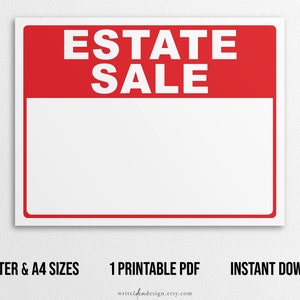Printable Estate Sale Sign - US Letter and A4 Sizes, Instant Download ...