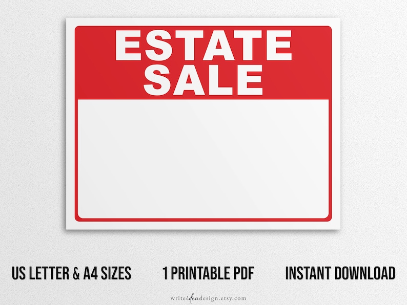 Printable Estate Sale Sign - US Letter and A4 Sizes, Instant Download ...