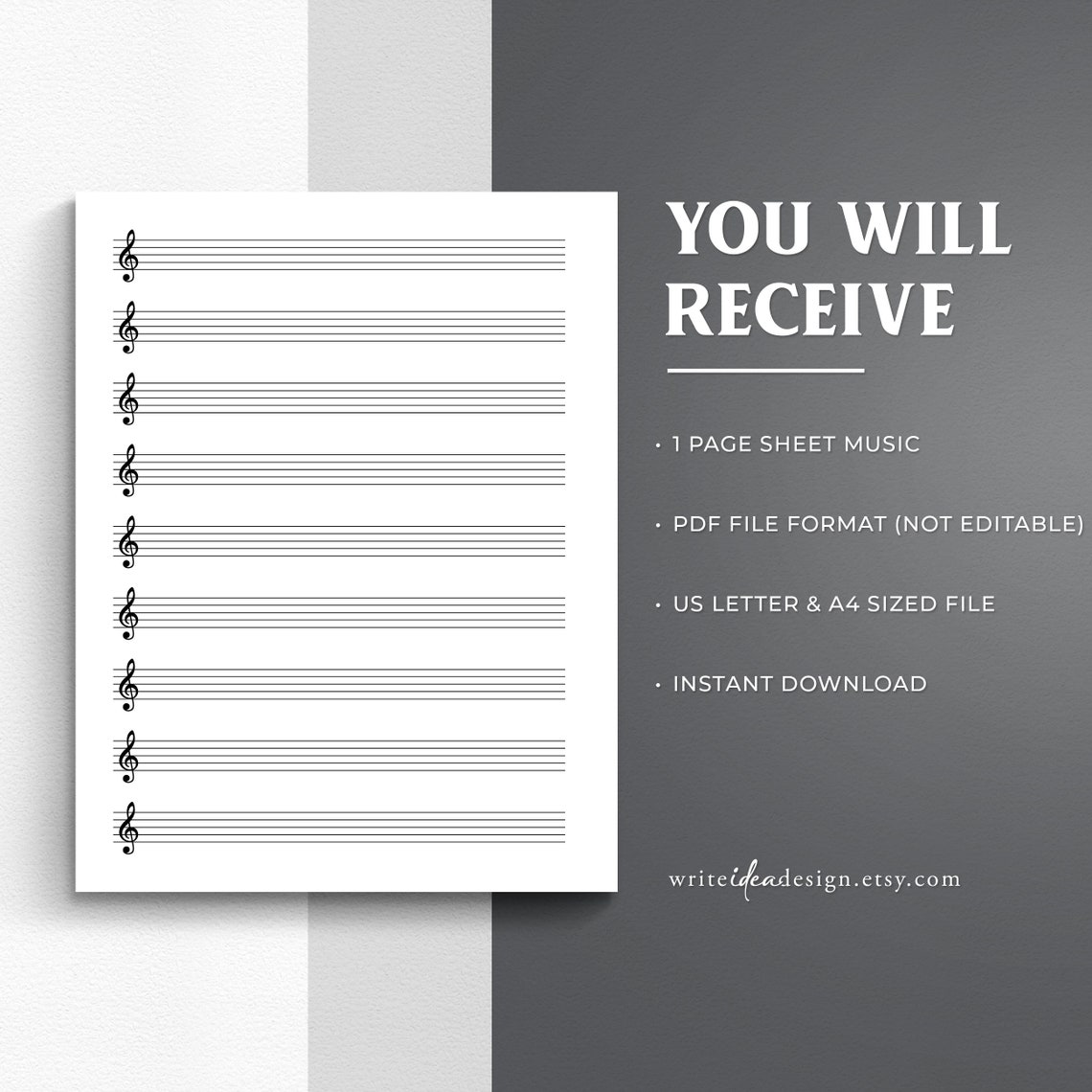 Printable Treble Clef Sheet Music for Letter/a4. Blank Music Treble ...