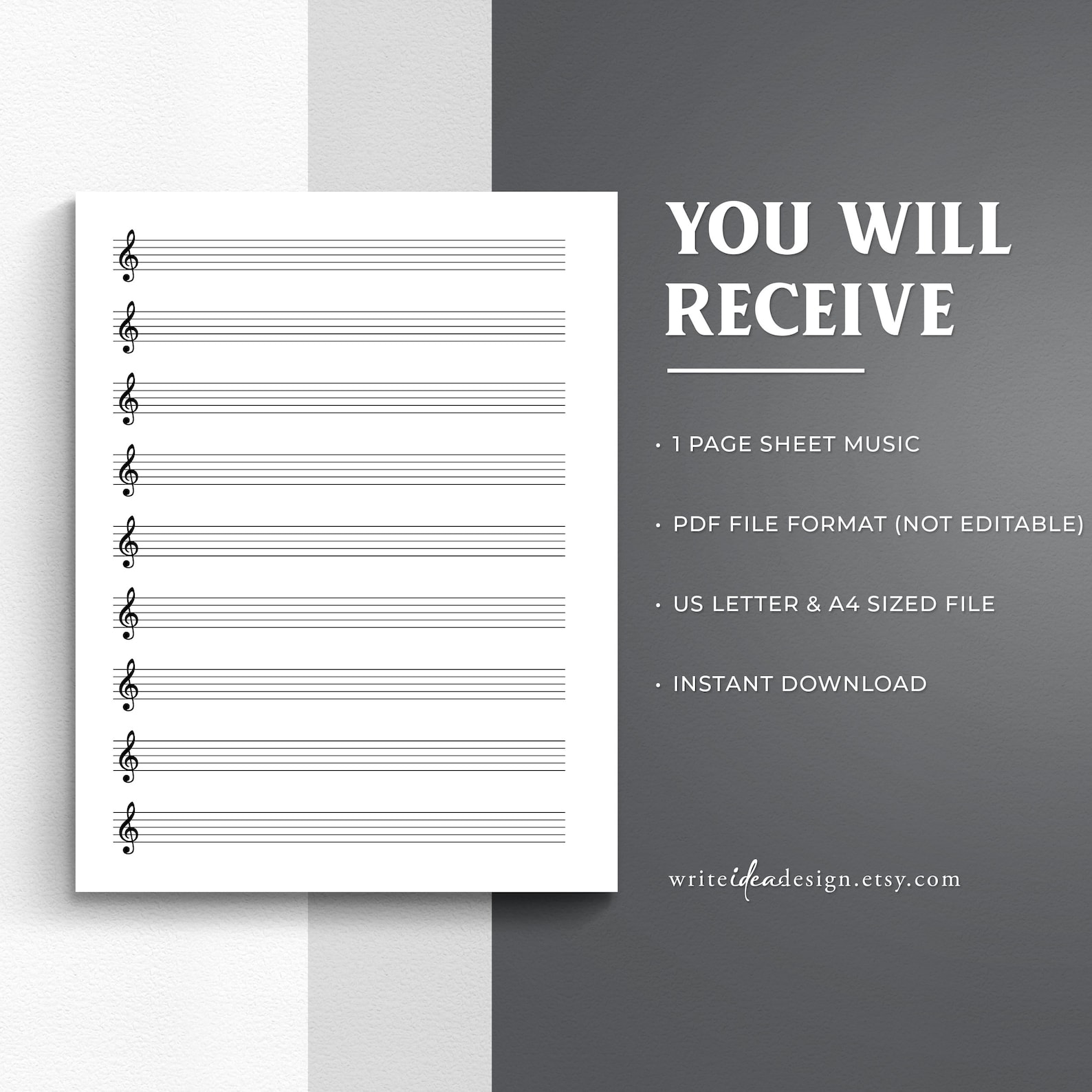 Printable Treble Clef Sheet Music for Letter/a4. Blank Music Treble ...