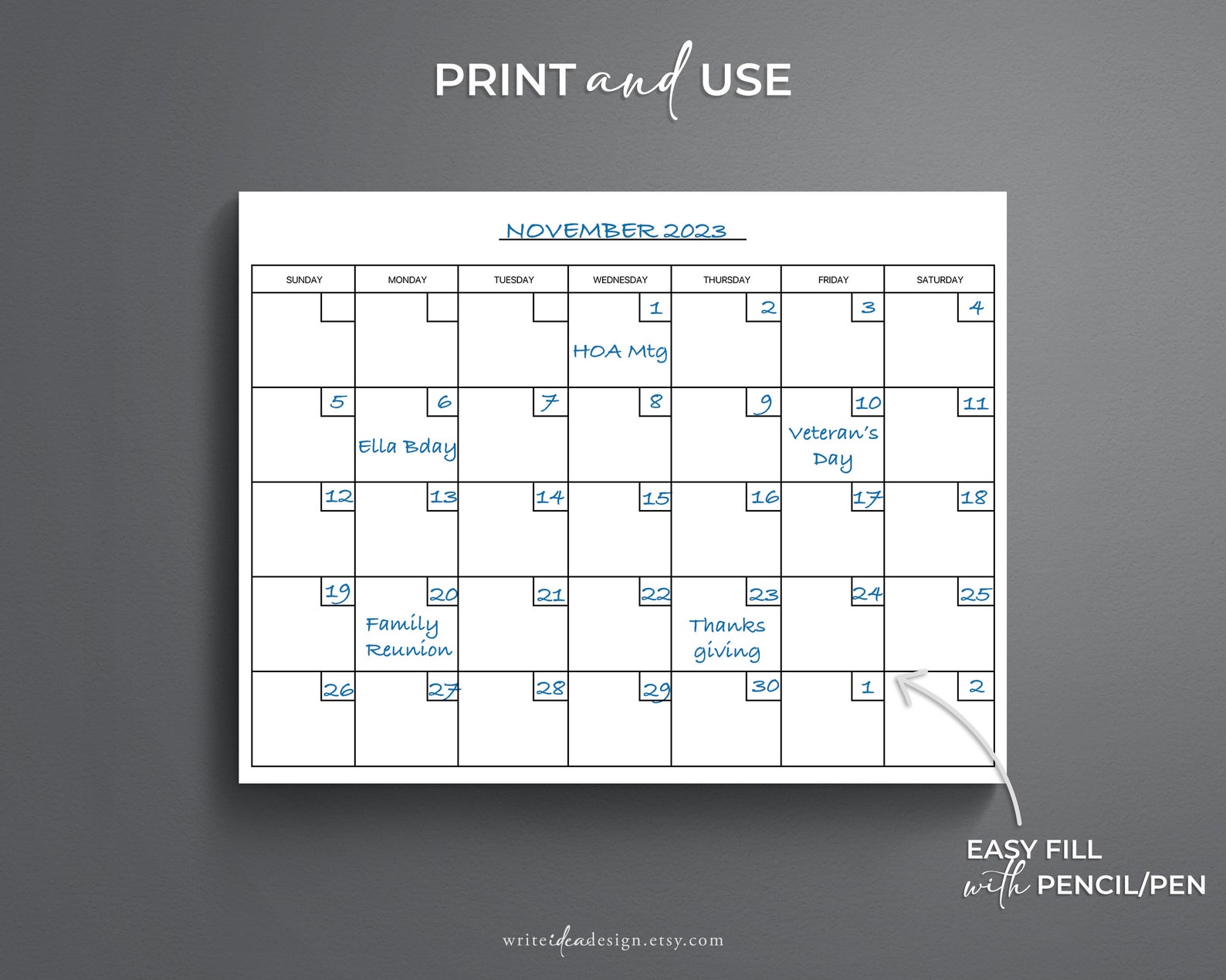 Blank Monthly Calendar. Printable Calendar. Digital Calendar PDF. Print ...