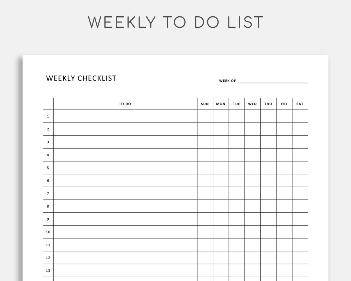 Weekly To Do List Weekly Checklist Printable Weekly Planner Etsy
