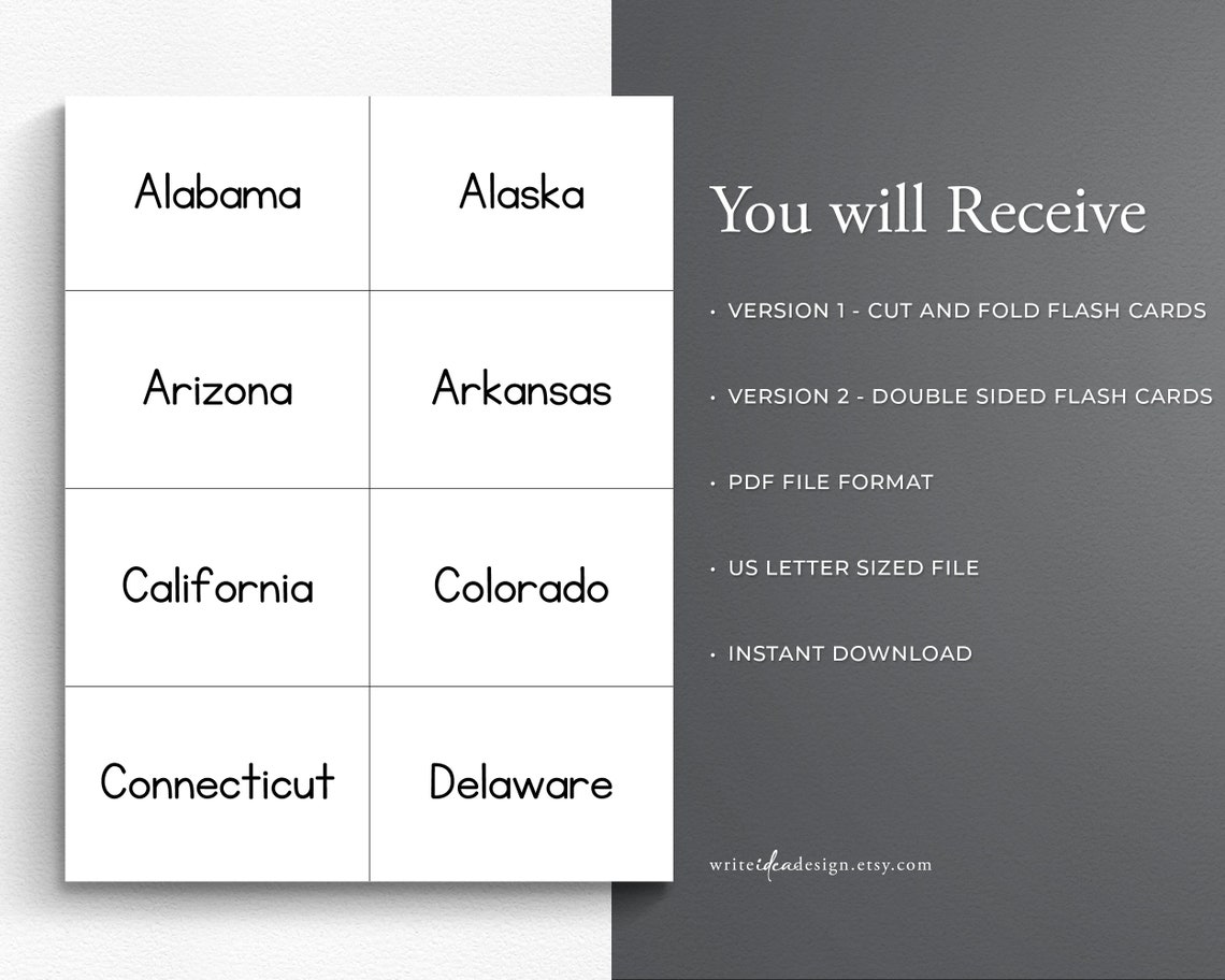 US States and Capitals Flash Cards: Geography Learning (PDF) - Etsy