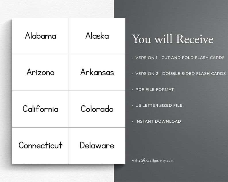 US States and Capitals Flash Cards: Geography Learning (PDF) - Etsy