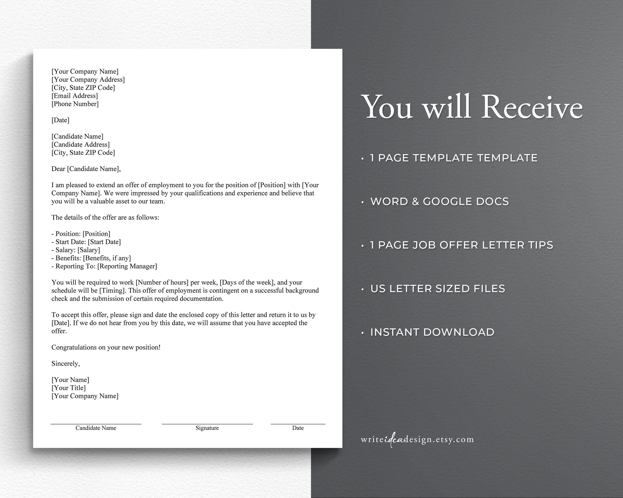 Professional Job Offer Letter Template. Google Docs/microsoft - Etsy UK