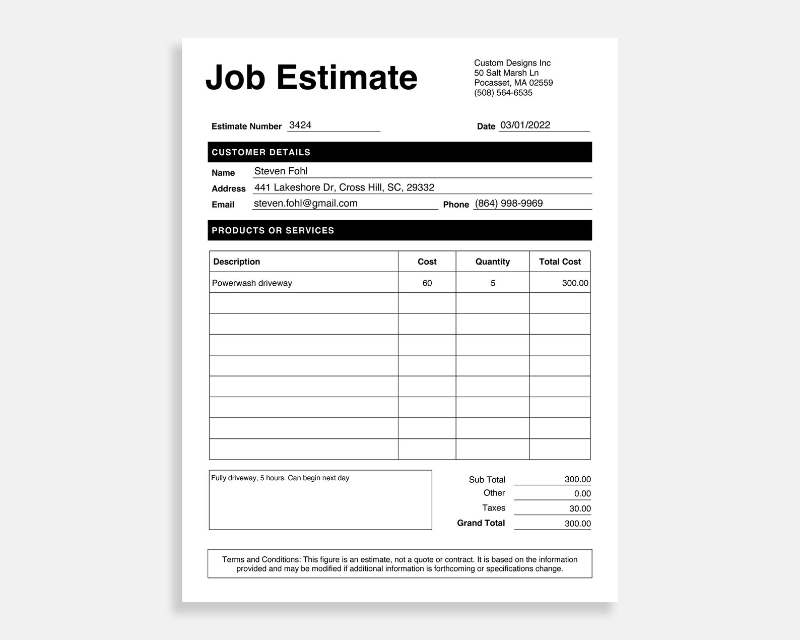 Job Estimate. Pdf/google Docs/microsoft Word. Contractor - Etsy
