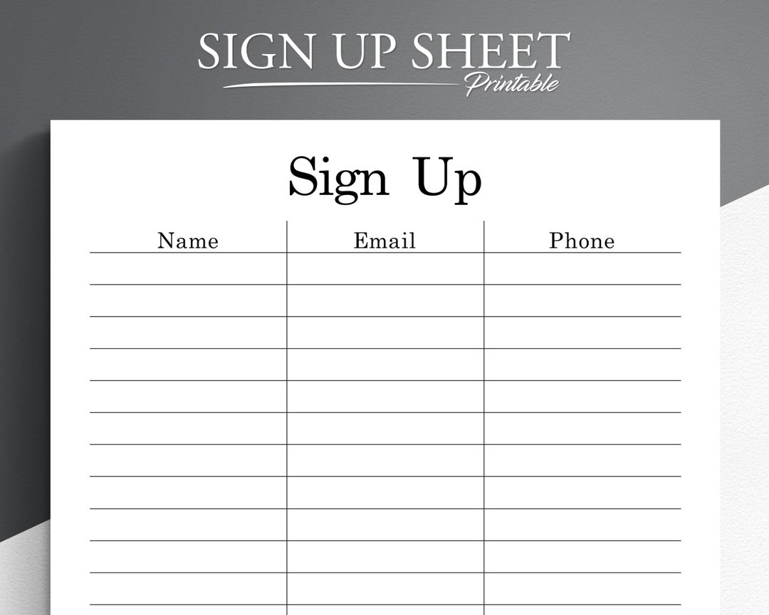 Printable Sign up Sheet. Sign up Template. Event Sign Up. Party Sign Up ...